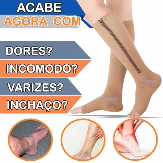 Par de Meias De Compressão Tratamento Varizes Edema Trombose Dores e ...