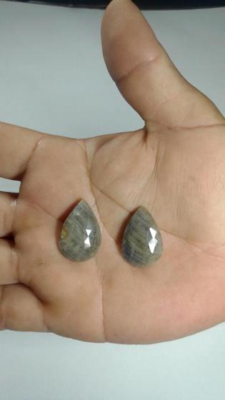 Par de Safira Indiana Cinza Natural Facetado Chapa Formato Fancy Gota ...