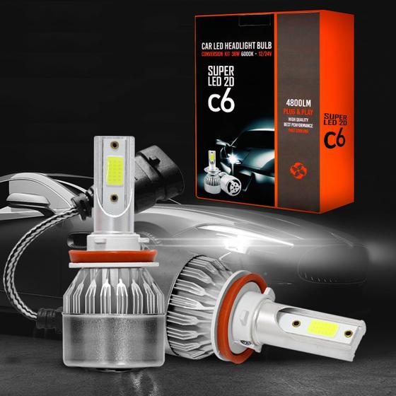 Par Lâmpada Super LED 2D 4800 Lúmens C6 H1 H3 H4 H7 H8 H11 H16 H27 HB3 HB4 6000k 12V 24V - Kit ...