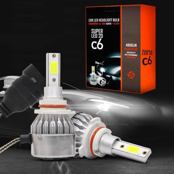 Par Lâmpada Super LED 2D 4800 Lúmens C6 H1 H3 H4 H7 H8 H11 H16 H27 HB3 HB4 6000k 12V 24V - Kit ...