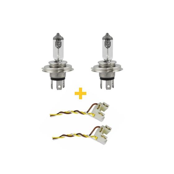 Par Soquetes Conector Encaixe H4 Chicote 3 Vias E Par Lâmpadas ...