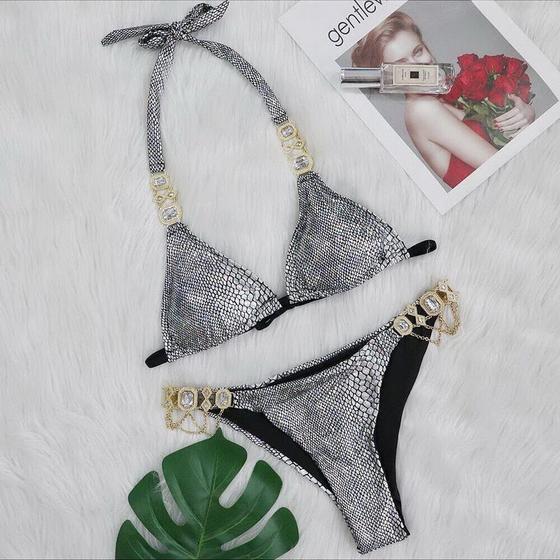 Para Praia Sexy 2022 Strass Bikini Push Up Banho Feminino Corrente Maiô