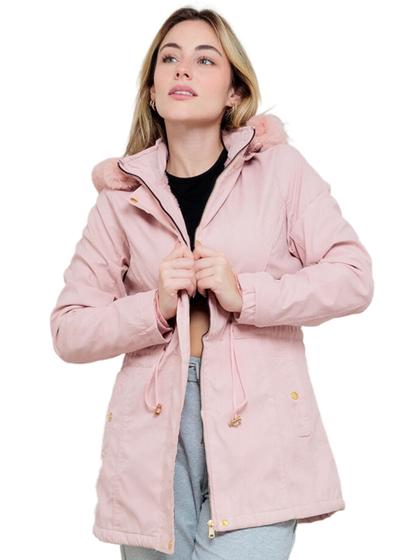 Parka Feminina Flanelada Com Capuz Removível em Sarja - Gazo - Casaco ...