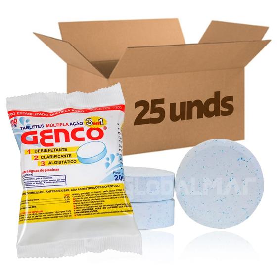 Pastilha Genco Cloro Caixa Kit 25 Unidades 200g Piscina - Cloro para ...