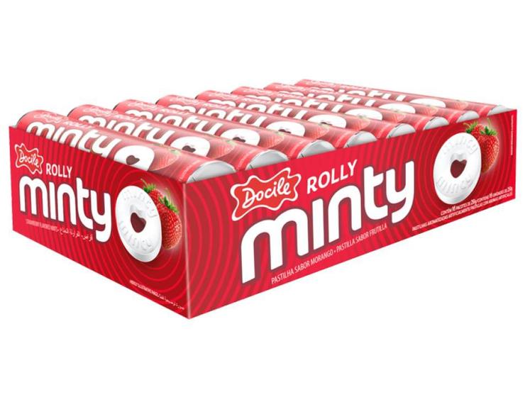 Pastilha Rolly Minty Morango Caixa C/16unid - 464g - DOCILE - Pastilha ...