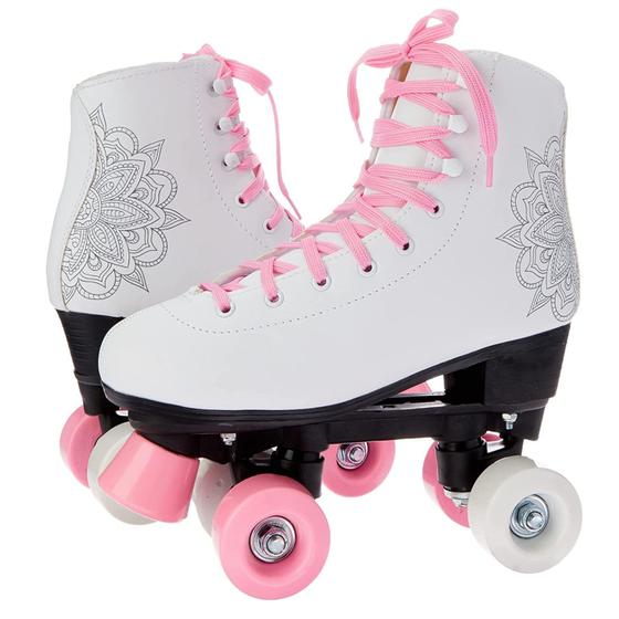 Patins Clássico 4 Rodas 37-38 Branco E Rosa F00104 - Fun - Patins 4 ...