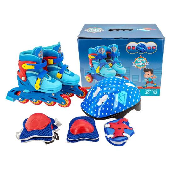 Patins Infantil 3 Em 1 Inline Triline Com Kit Proteção Azul 30-33 ...
