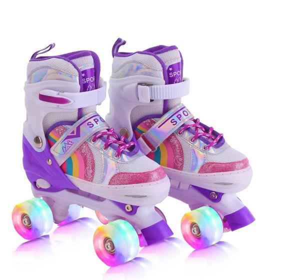Patins Infantil 4 Rodas ARCO IRIS Com Luz De Led Top Patins Criança ...