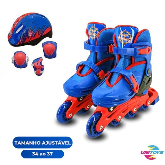 Patins Infantil 4 Rodas Inline Tam Ajustavel 34 ao 37 Azul - UniToys ...
