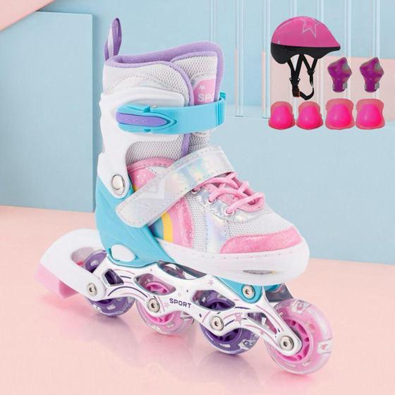 Patins Infantil Roller Inline Ajustável Com Led E Proteção Criança ...