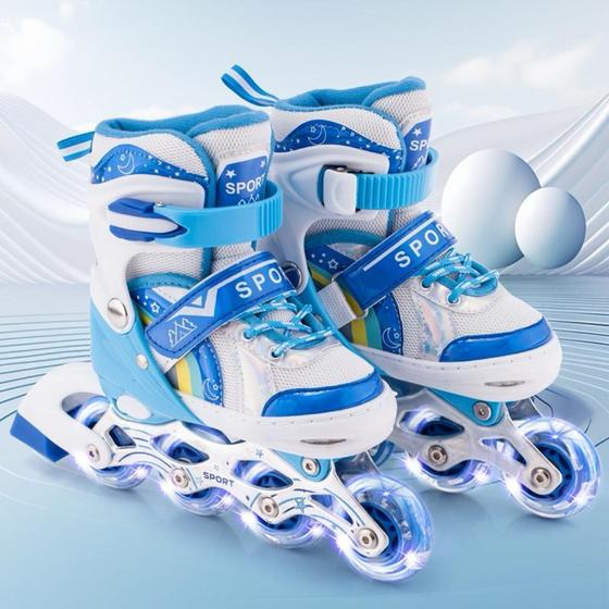 Patins Infantil Roller Inline Roxo Sereia Ajustável Com Luz De Led ...