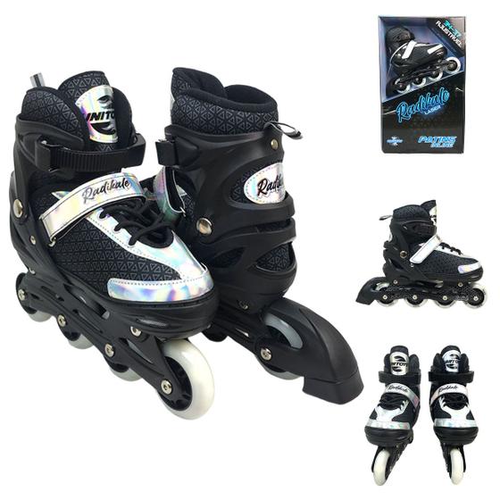 Patins inline infantil 4 Rodas Ajustável Com Led 34-37 - Unitoys ...
