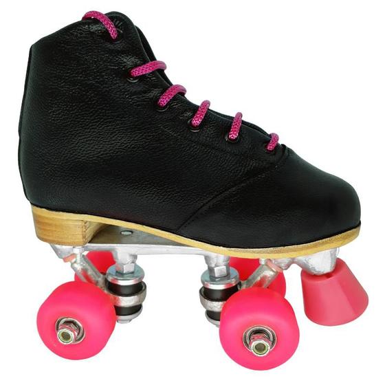 Patins Quad 4 Rodas Infantil Preta e Roda Rosa - Patins.com.br - Patins ...