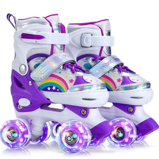 Patins Quad De 4 Rodas Infantil Meninas Roxo Com Luz De Led Ajustável ...