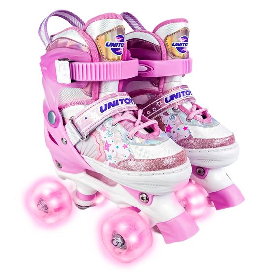 Patins Quad Sereia Rosa Infantil Meninas Tamanho Ajustável Roller 4 ...
