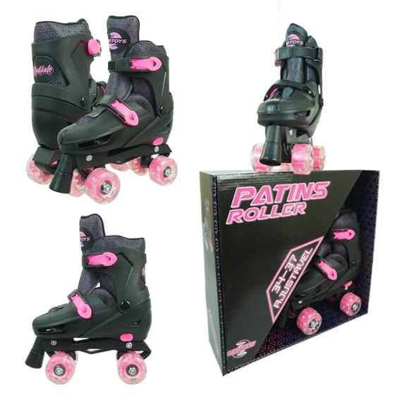 Patins Roller 4 Rodas Ajustavel Com Led 34-37 ROSA - Unitoys - Patins 4 ...