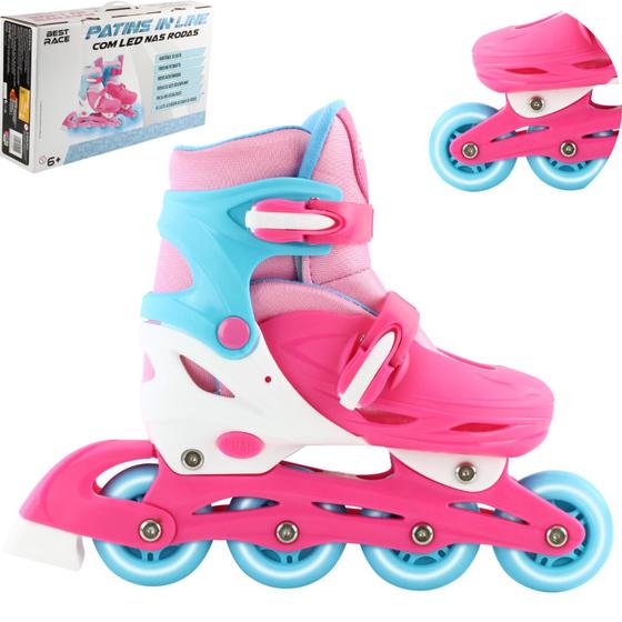 Patins Roller Infantil Inline 4 Rodas com LED Menina Botas Alcochoadas ...