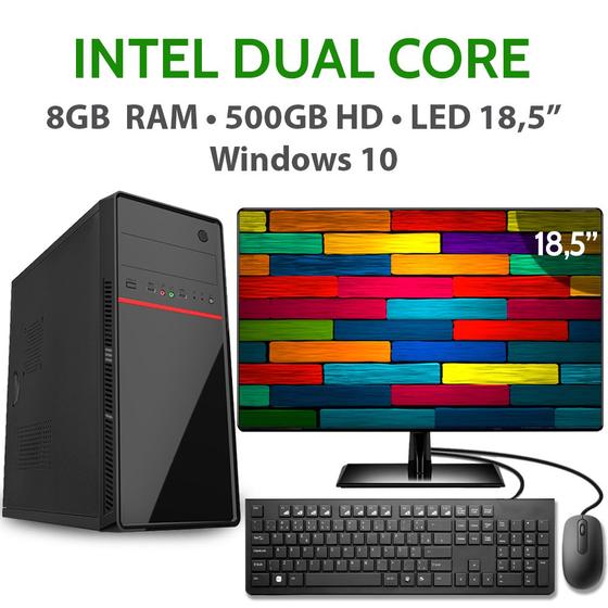Pc Computador Completo Intel 8GB HD 500GB Monitor Windows 10 Cpu ...