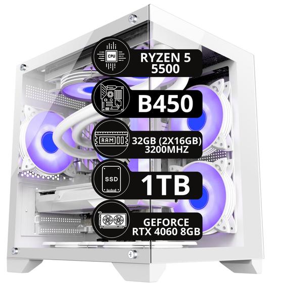 PC Computador Gamer Branco Ryzen 5 5500 32gb Nvme 1tb Rtx 4060 8gb ...