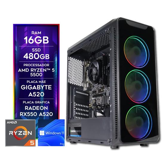 PC Gamer AMD Ryzen 5 5500 16GB SSD 480GB Radeon RX 550 Windows 11 PRO ...