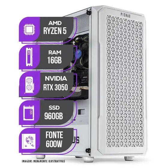 PC Gamer Branco, AMD RYZEN 5 5500, Placa de Video RTX 3050 6GB, 16GB ...