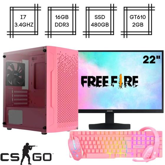 Pc Gamer Completo Rosa I7 16GB SSD 480GB Placa GT610 + Monitor 22 ...