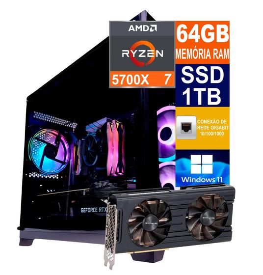 Pc Gamer Computador Cpu Ryzen 7 5700X / SSD 1TB M2 NVME / 64gb Memória Ram DDR4 / Rtx 3060 12gb ...