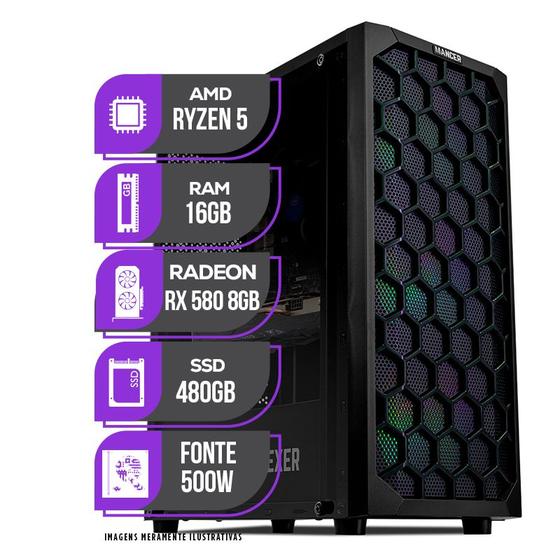 PC Gamer Mancer, AMD Ryzen 5 5600, RX 580 8GB, 16GB DDR4, SSD 480GB ...