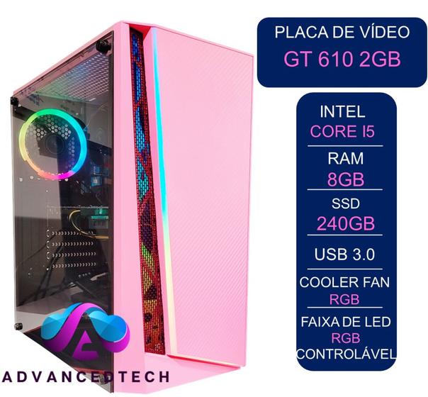 PC Gamer Rosa Intel Core I5 RAM 8GB NVIDIA GT 610 2GB SSD 240GB ...
