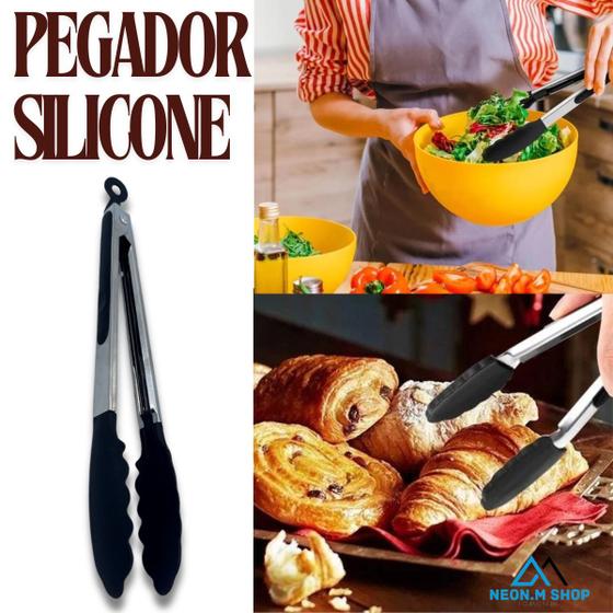 Pegador Pinça Silicone e Inox 30cm Cozinha Churrasco Salada Bife Carne ...