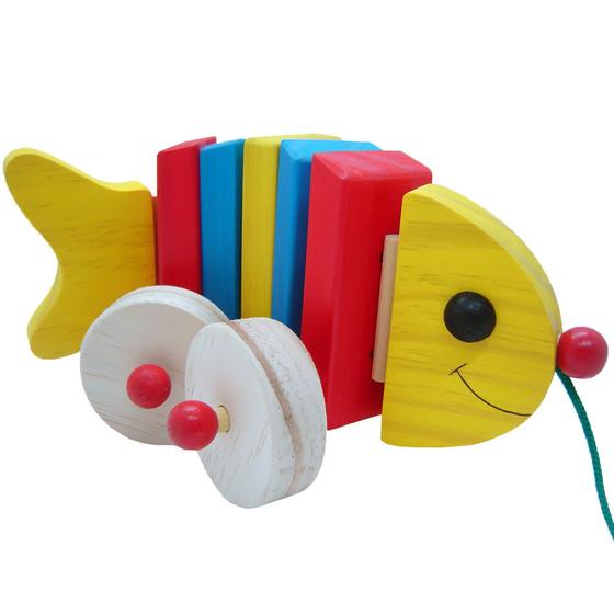 Peixe Articulado de Puxar em Madeira 100% Artesanal - Brinquedos ...
