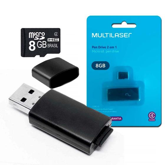 Pen Drive 2 em 1 Leitor USB + Cartão de Memória Classe 4 8GB Preto ...