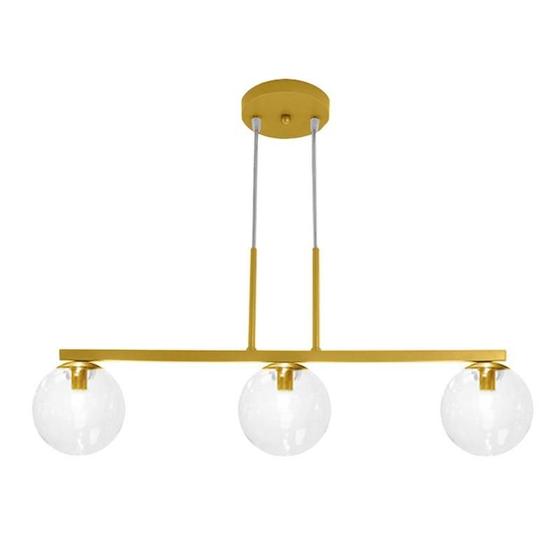 Pendente Jabuti Triplo Dourado com Globos Transparentes para 3 Lâmpadas ...