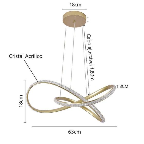 Pendente Led Moderno 63cm Dourado Sala Bancada Mesa Gourmet - Nordecor ...