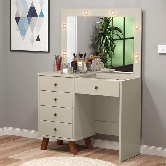 Penteadeira Camarim Mel LED MDF 5 Gavetas Divisória Espelho - Patrimar ...