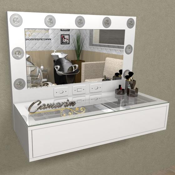 Penteadeira Camarim Profissional Para Salão e MakeUp Suspensa com 1 Gaveta - PE03 BRANCO ...