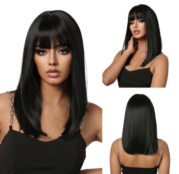 Peruca 40cm Lisa de Franja Reta Fibra Alta Temperatura - GM Hair ...
