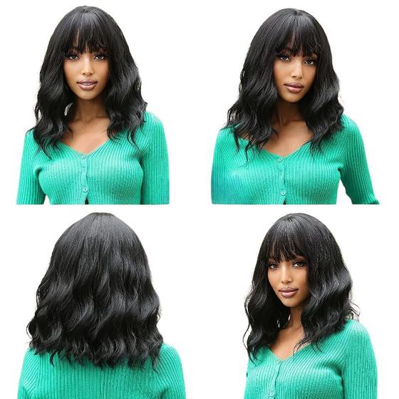 Peruca C/Franja De Cabelo Humano Curta Levemente Ondulada - Fashion ...