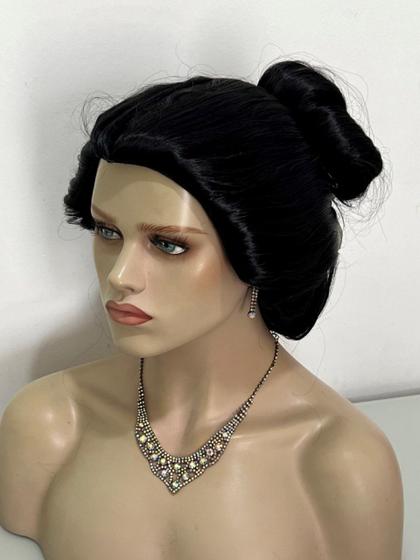 Peruca gueixa japonesa samurai preta amarrada coque com laço - LIONSWIG ...