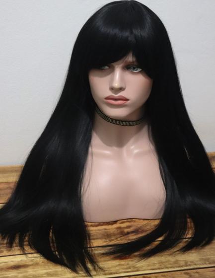 Peruca Lisa Franja Kawai Emo K-pop Gótica Preta Natural 65cm - LIONSWIG ...
