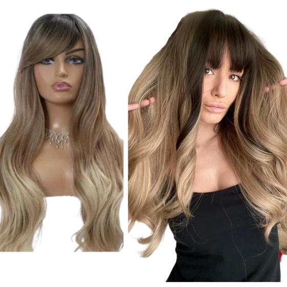 Peruca Wig Lace Ondulada Com Franja Ombre Mel Loira + Wig Cap - bbless ...