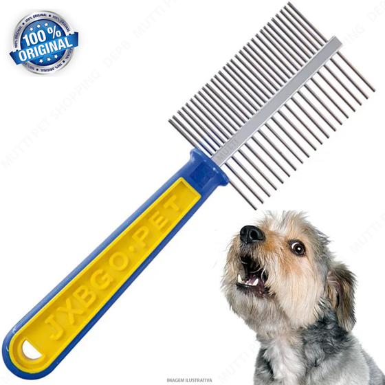 Pet Pente De Inox Com Cabo Plástico 49 Dentes 2 Lados Azul-Amarelo ...
