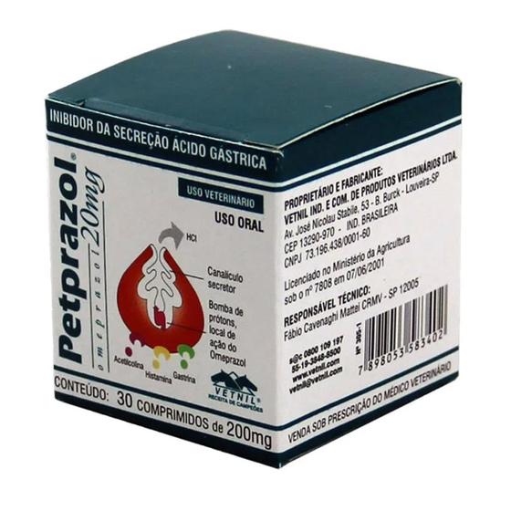 Petprazol 20mg 30 Comprimidos Vetnil Cães e Gatos - Farmácia Pet ...