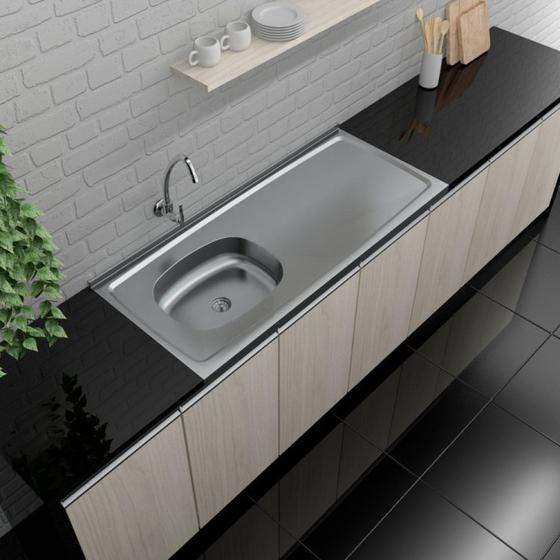 Pia de Cozinha em Aço Inox de 120cm Cuba para Esquerda Concretada sem ...