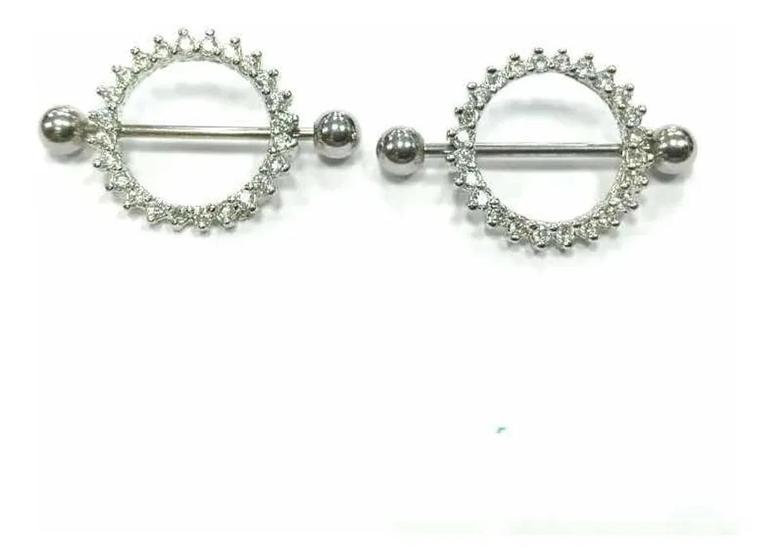 Piercing Mamilo Aço Cirúrgico Cravejado De Zircônias - Corban Piercings ...