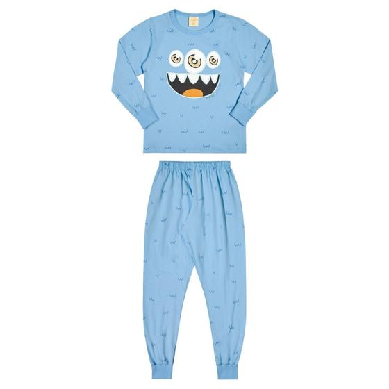 Pijama Menino Manga Longa e Calça em Algodão Monstrinho Azul - Angerô ...
