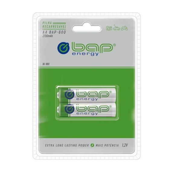Pilha AA recarregável bap-energy BAP-600 2700mAh 1.2V - cartela com 2 ...