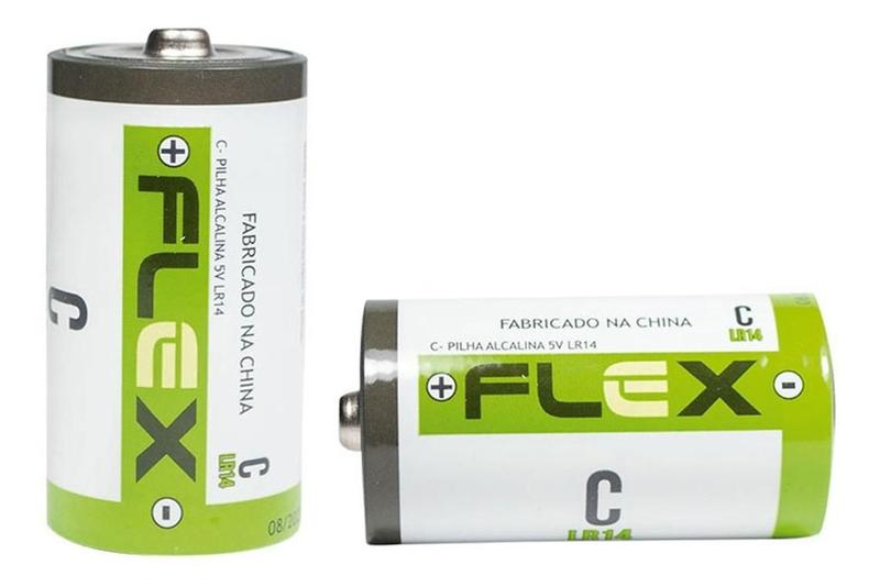 Pilha Alcalina Media Tipo C Lr14 02 Unidades Dura Mais - Flex - Pilhas ...