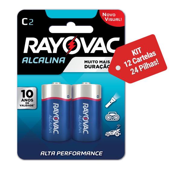 Pilha Alcalina Rayovac C - Caixa com 12 Cartelas de 2 Pilhas (24 pilhas ...