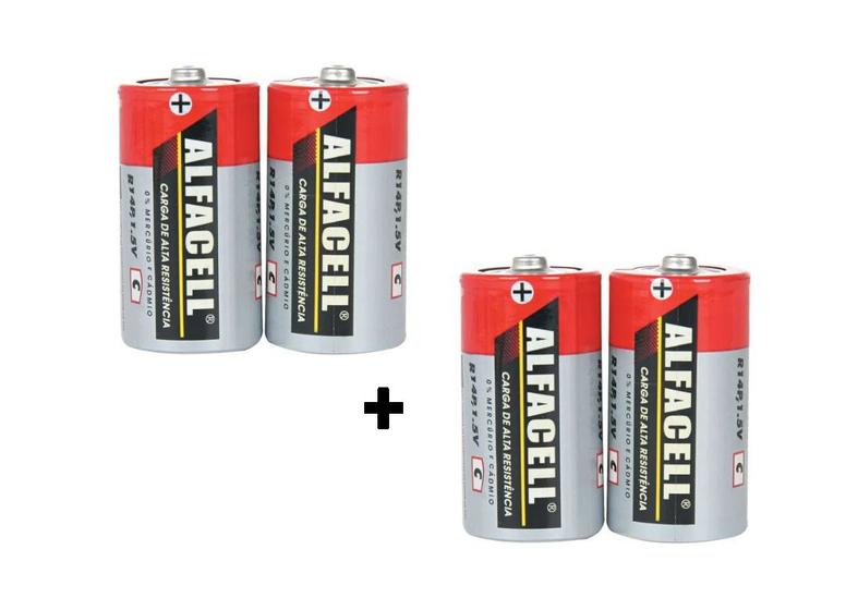 Pilha C Média Tipo C Alfacell Comum 1.5v 04 Unidades Alta Resistência ...